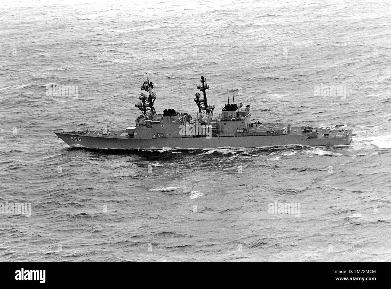 An aerial port beam view of the destroyer USS ARTHUR W. RADFORD (DD-968 ...