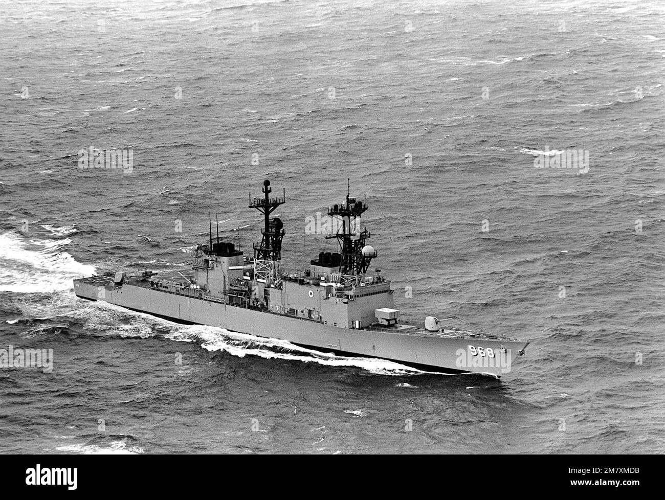 An aerial starboard bow view of the destroyer USS ARTHUR W. RADFORD (DD ...