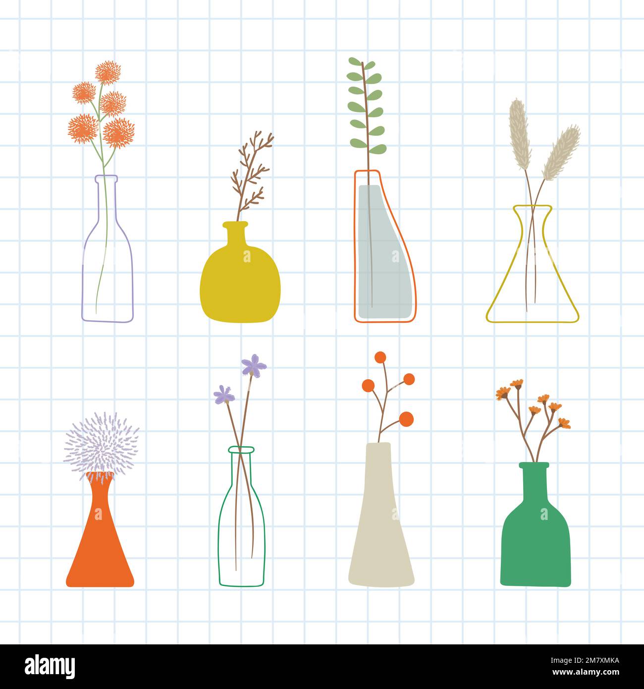 Colorful doodle flowers in vases pattern vector Stock Vector Image ...