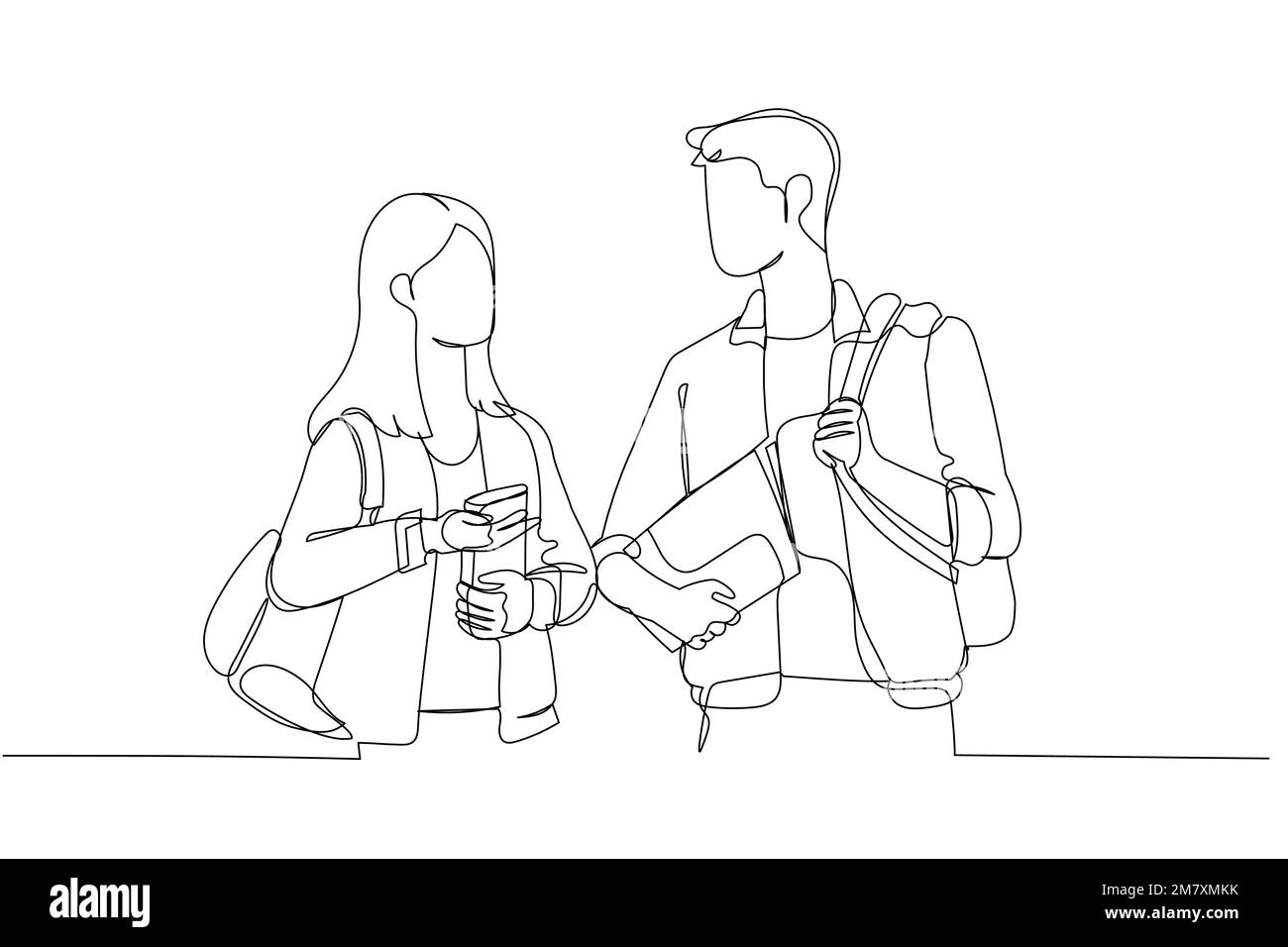 Drawing of student friends wearing casual clothing talking to each ...