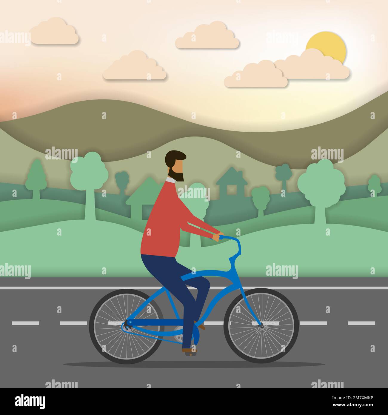 Man riding a bike isolated on white background. Vector illustration ...