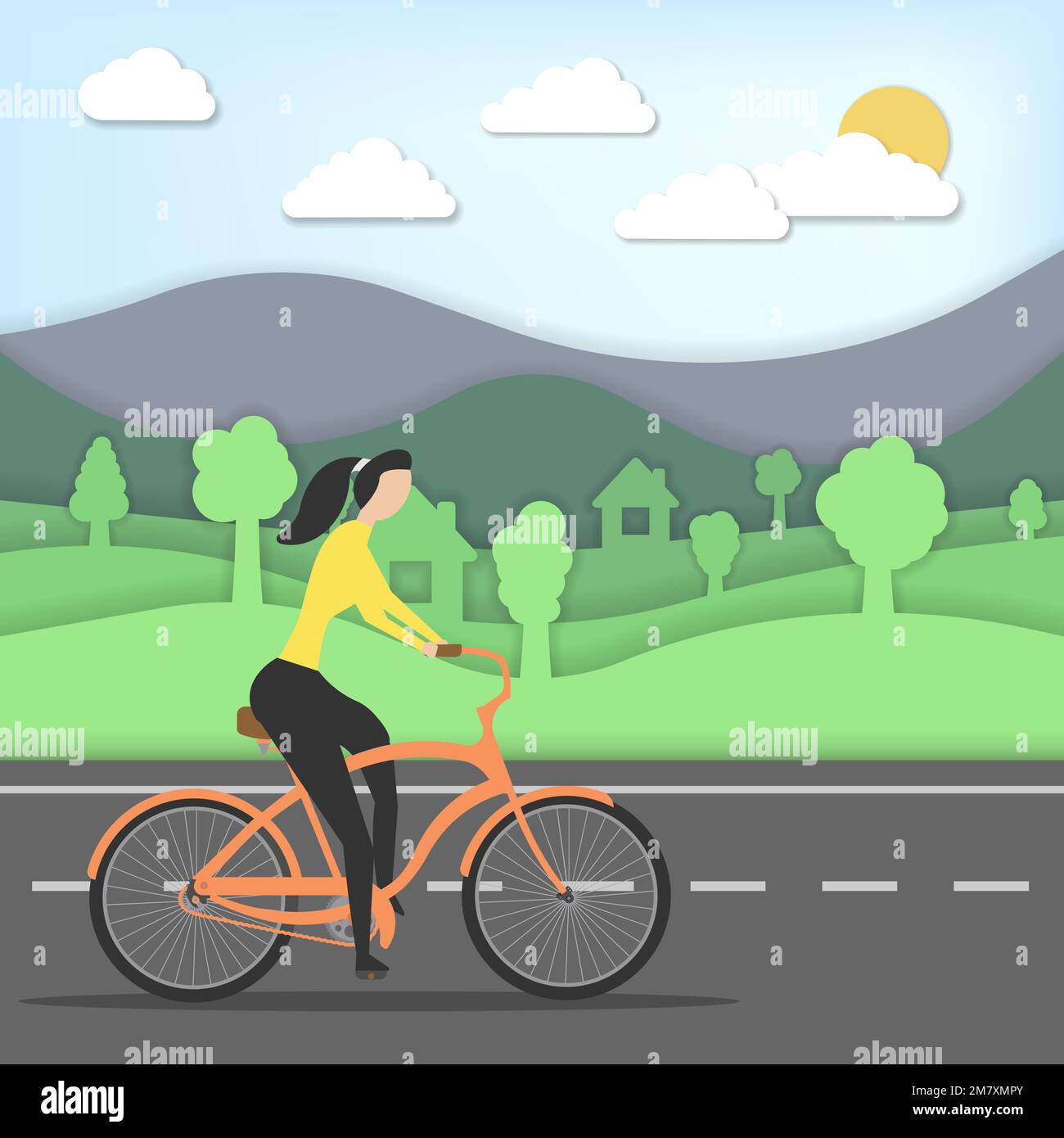 Girl riding a bike isolated on white background. Vector illustration ...