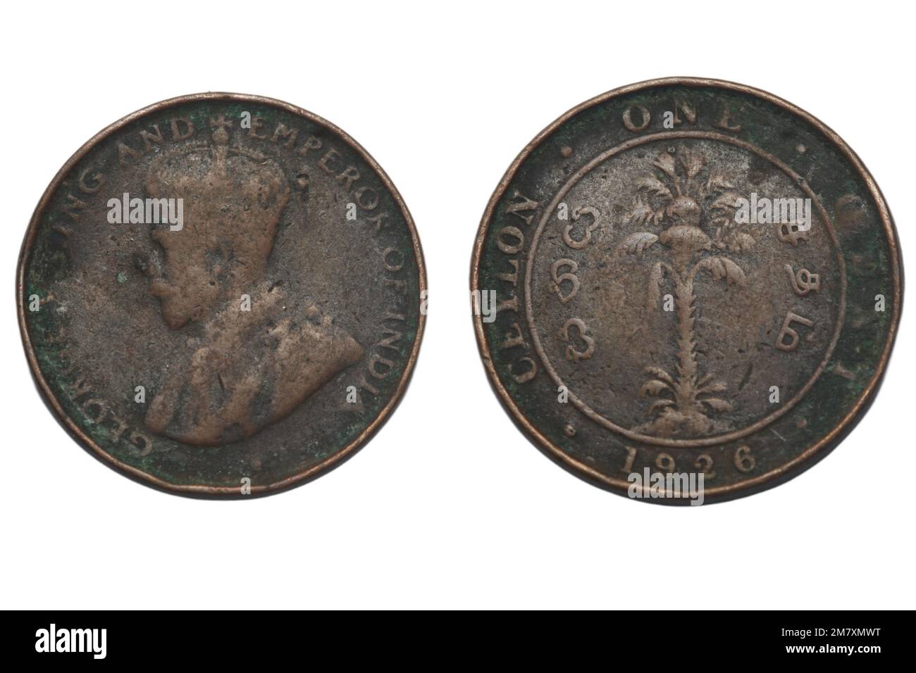 A closeup shot of a Sri Lankan or Ceylonian cent coin made in 1926 ...