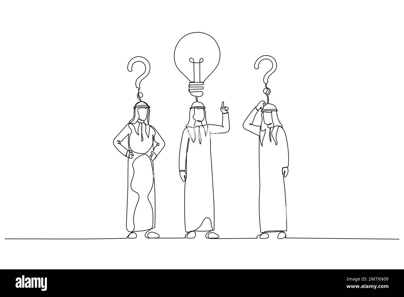 Illustration of arab muslim businessman with question sings and lamp ...
