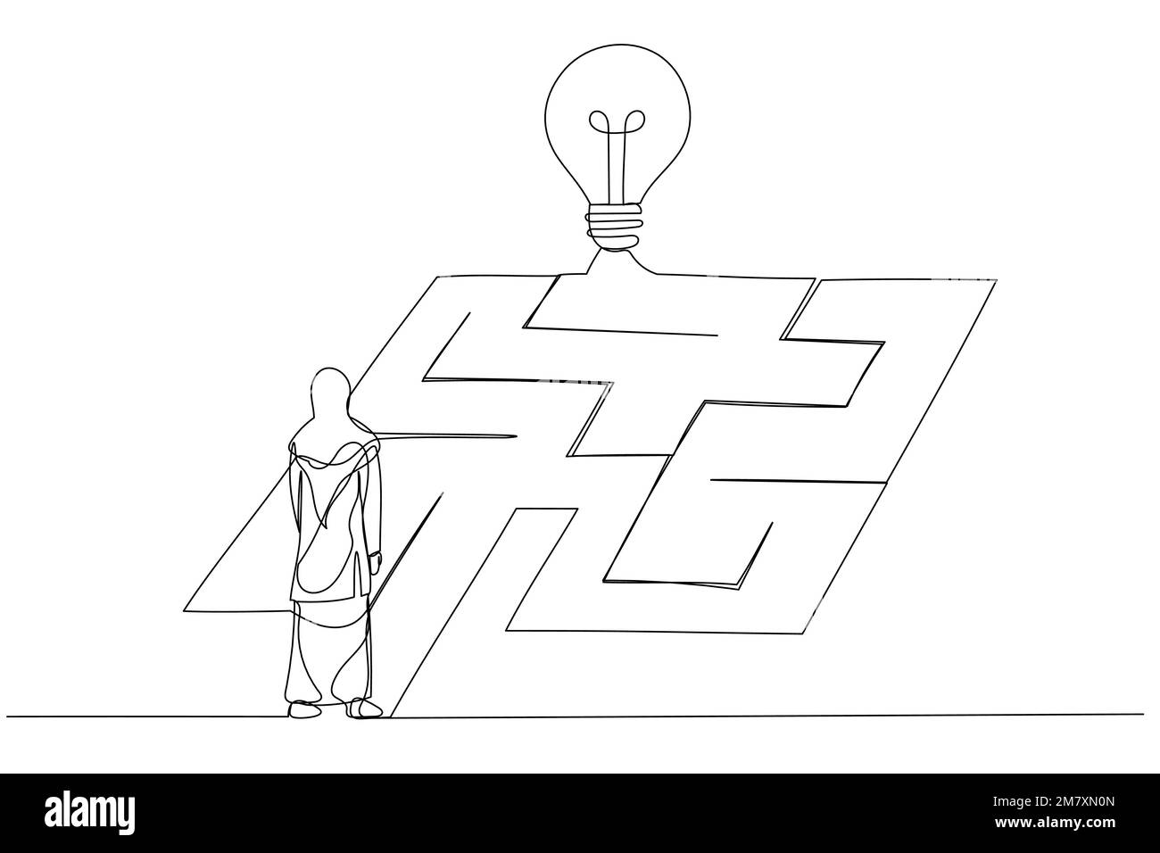 Cartoon of arab muslim businesswoman looking idea in the maze labyrinth ...