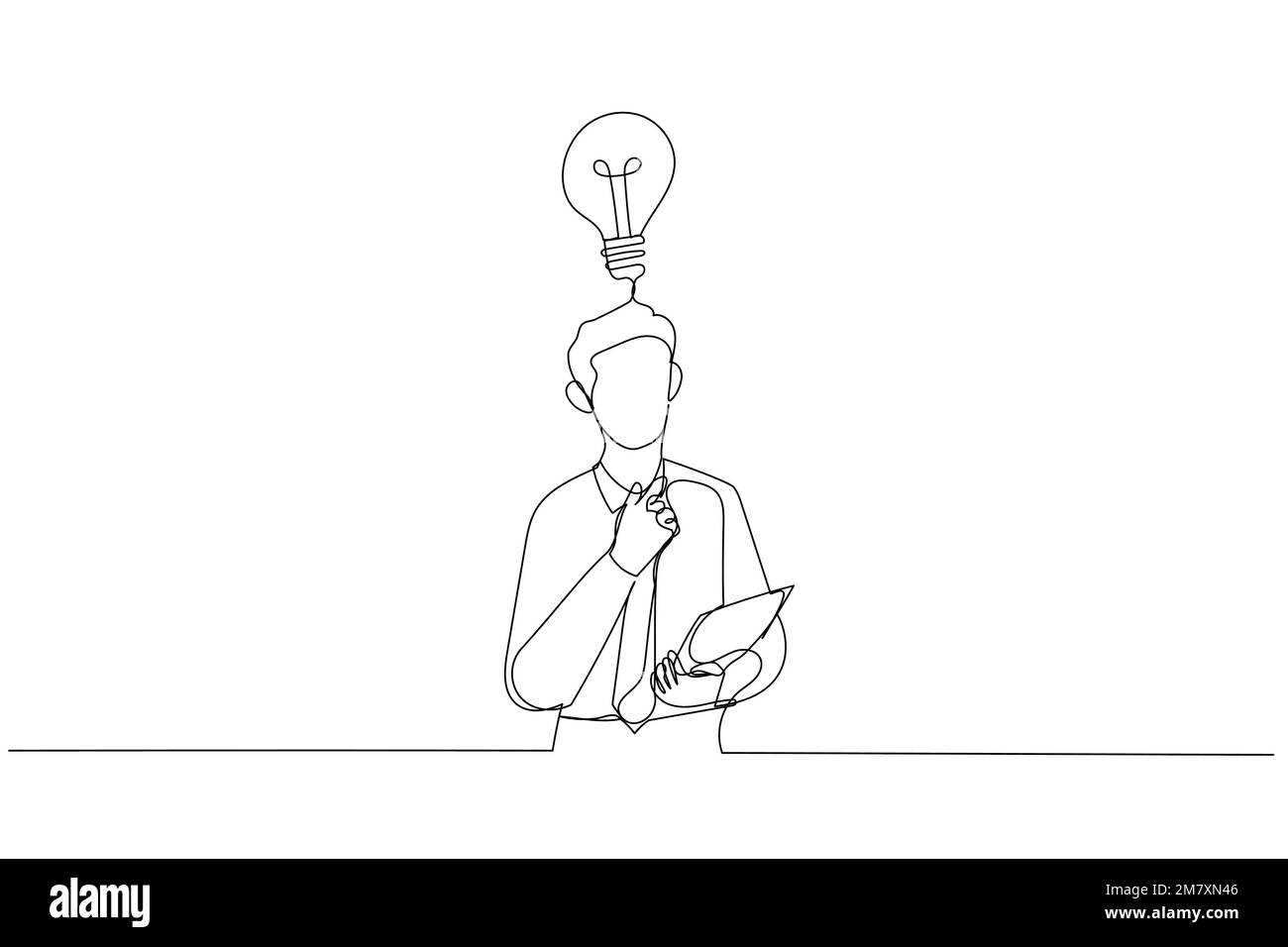 Drawing of young thoughtful businessman in glasses thinking about test ...