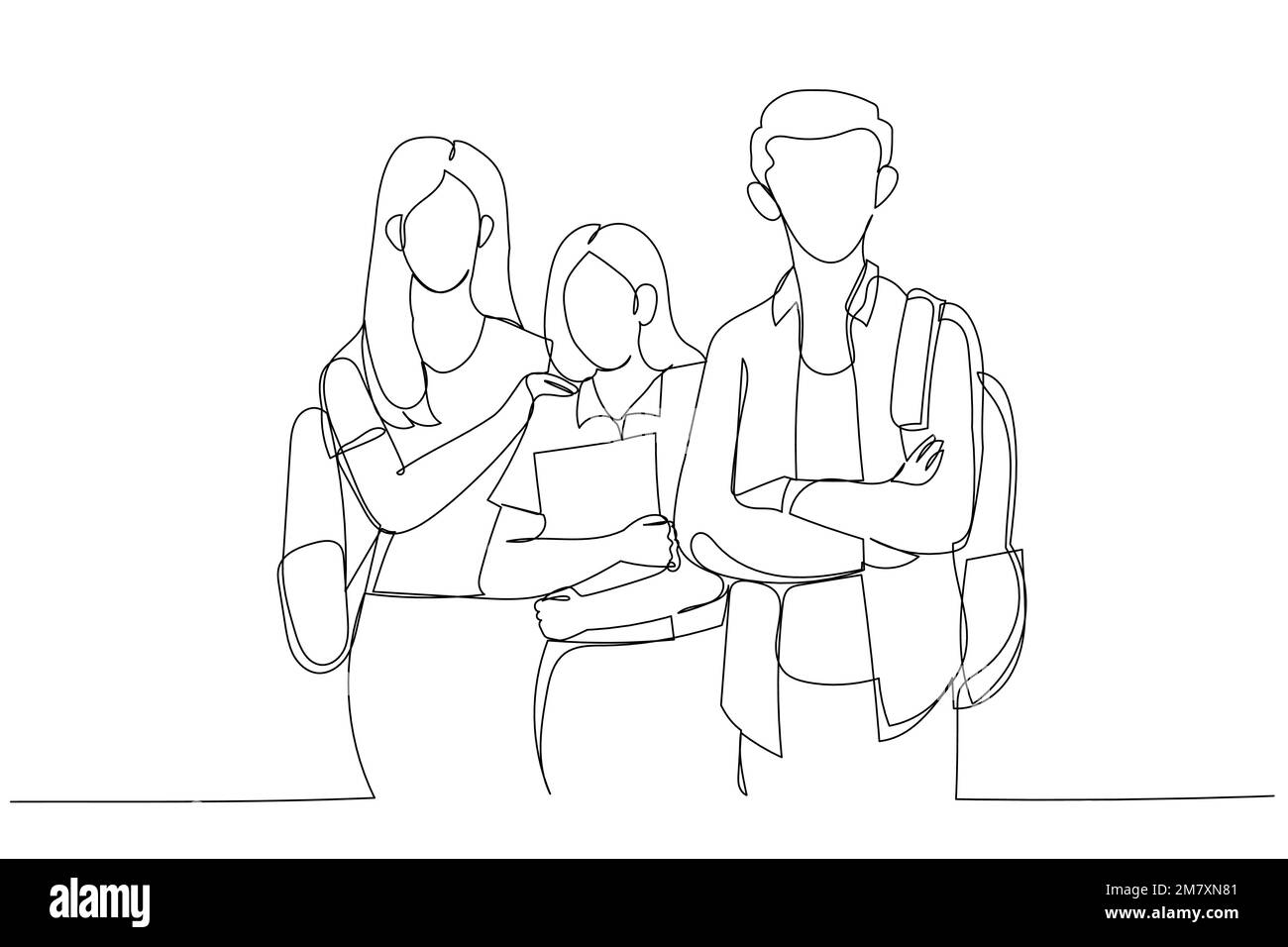 Drawing of asia students read a book in library. Single continuous line ...