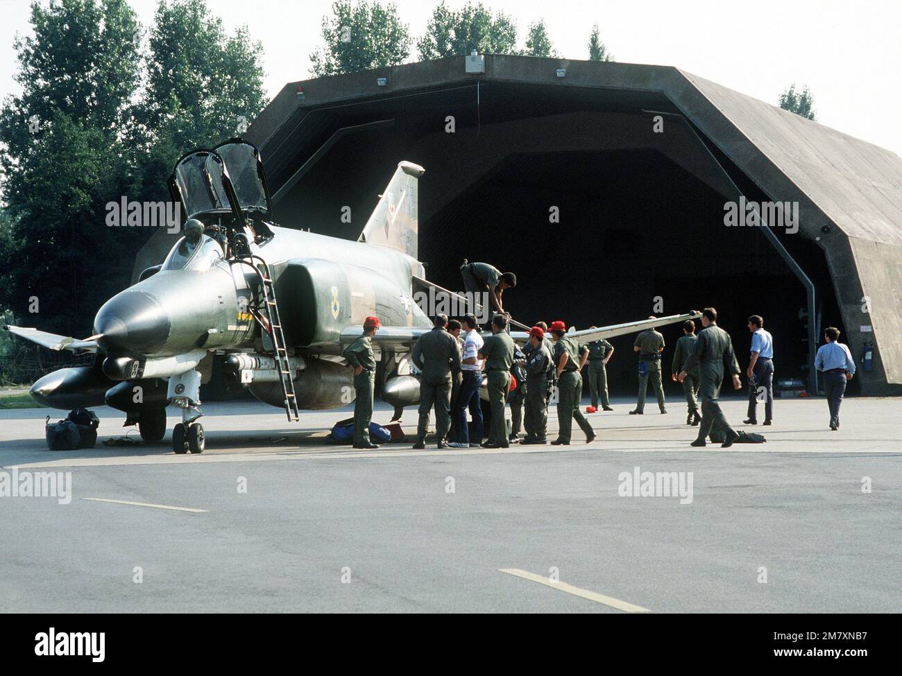 A left front view of an F-4 Phantom II aircraft from the 563rd Tactical ...