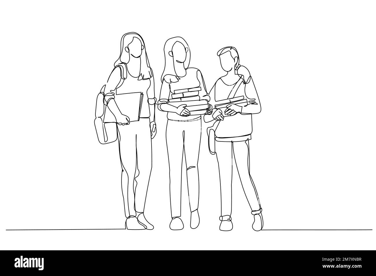 Illustration of education time for three teenage student girl friends ...