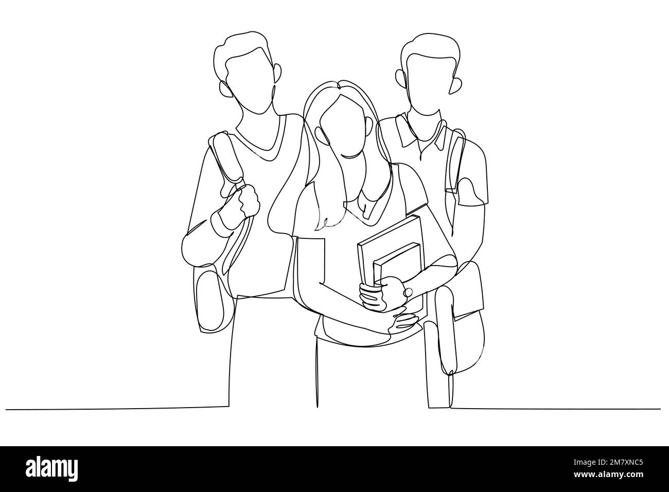 Illustration of three happy students standing together with fun. Single ...