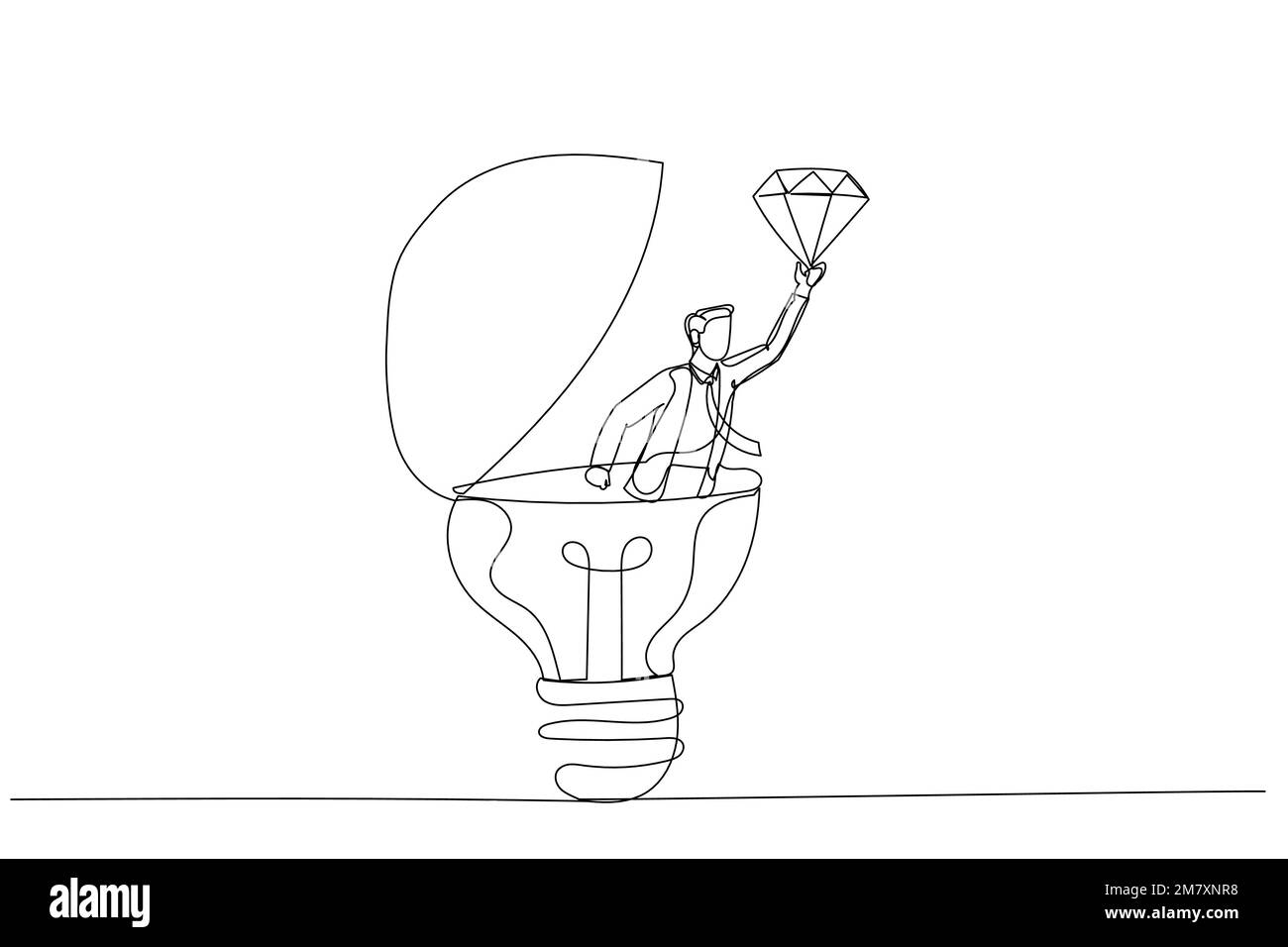 Drawing of businessman discover valuable priceless diamond from bright ...