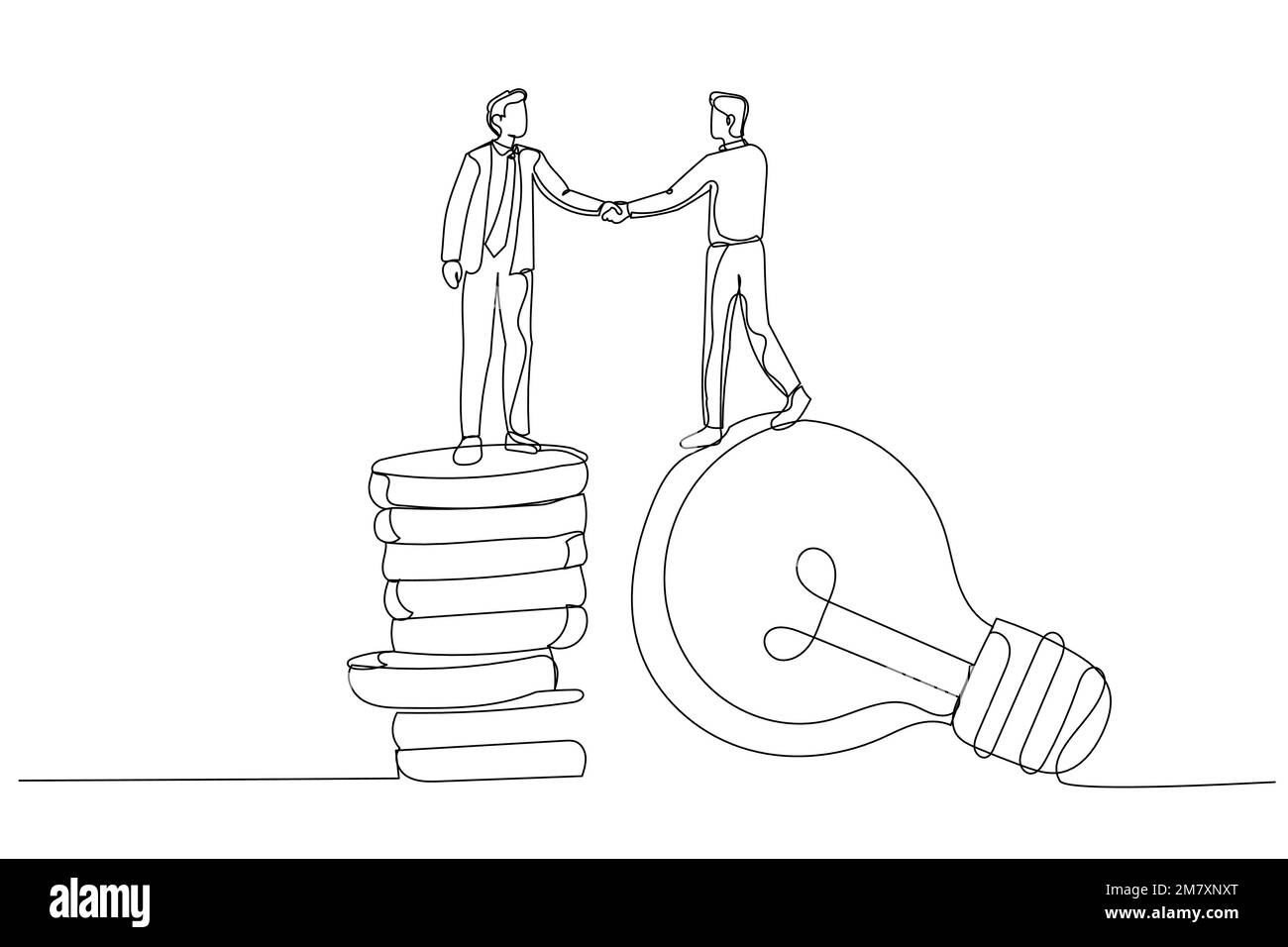 Cartoon of businessman standing on lightbulb idea lamp shaking hands ...