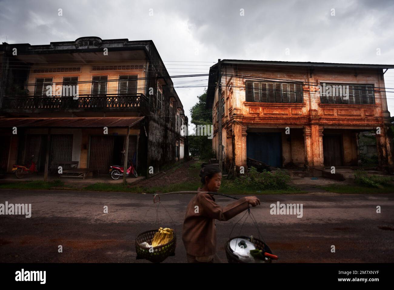 Champasak, Laos- July 30, 2009.At a morning market in the city of ...