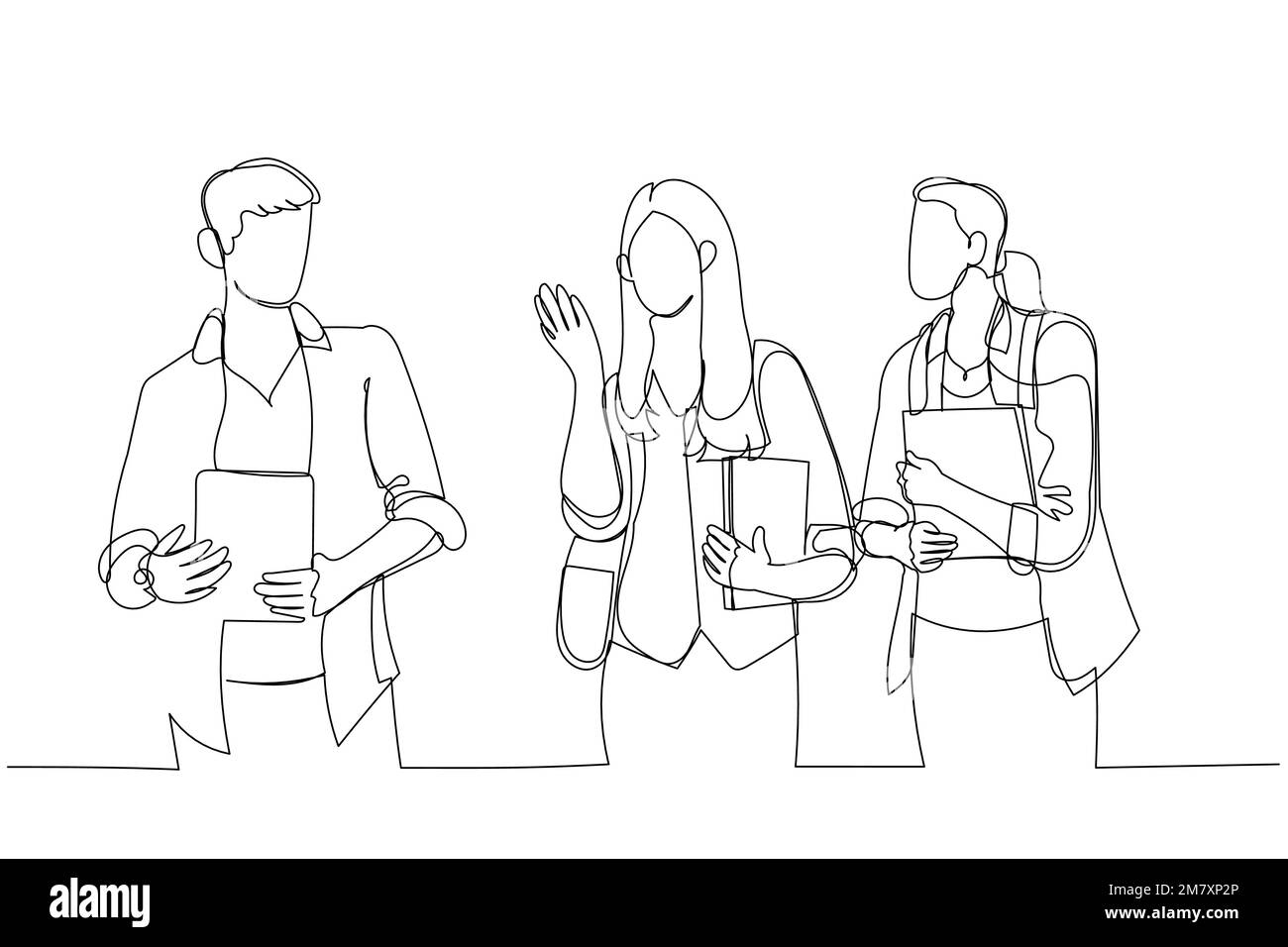 Drawing of group of friends standing and posing outdoor at university ...