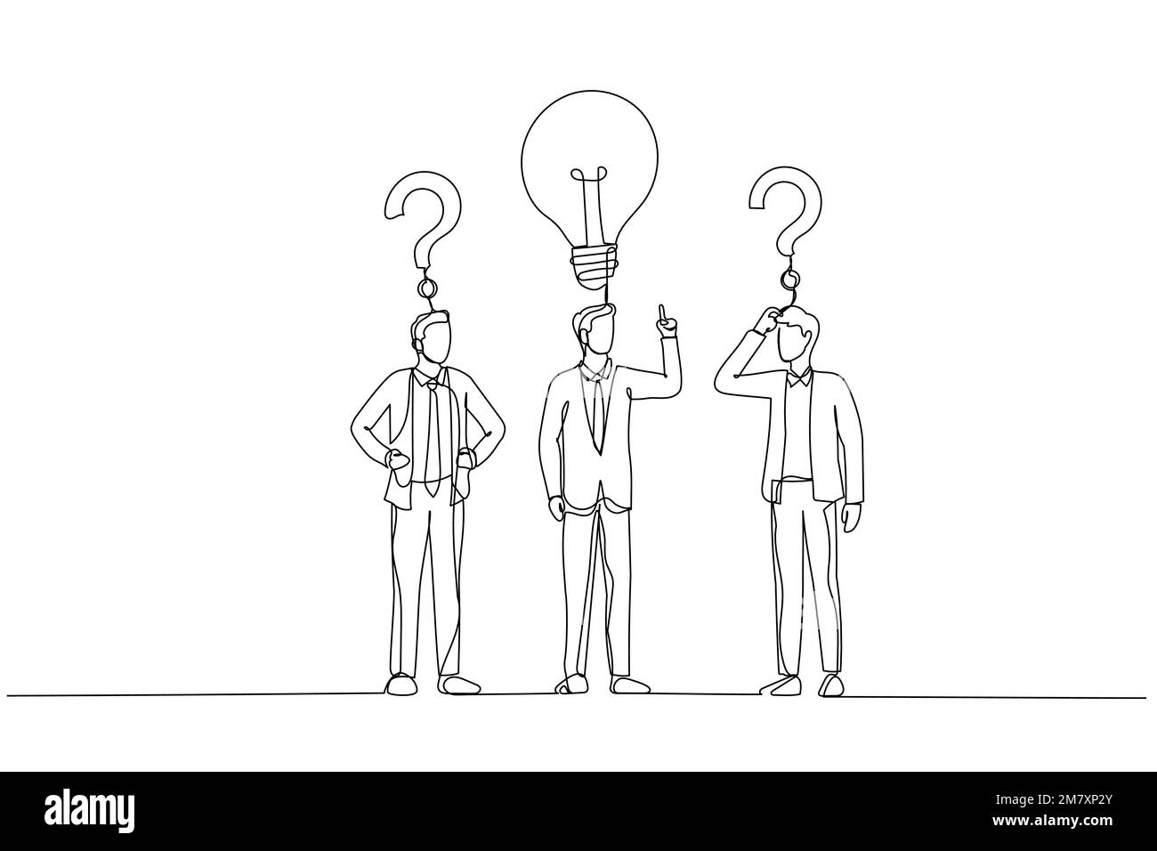 Cartoon of businessman with question sings and lamp idea concept of ...