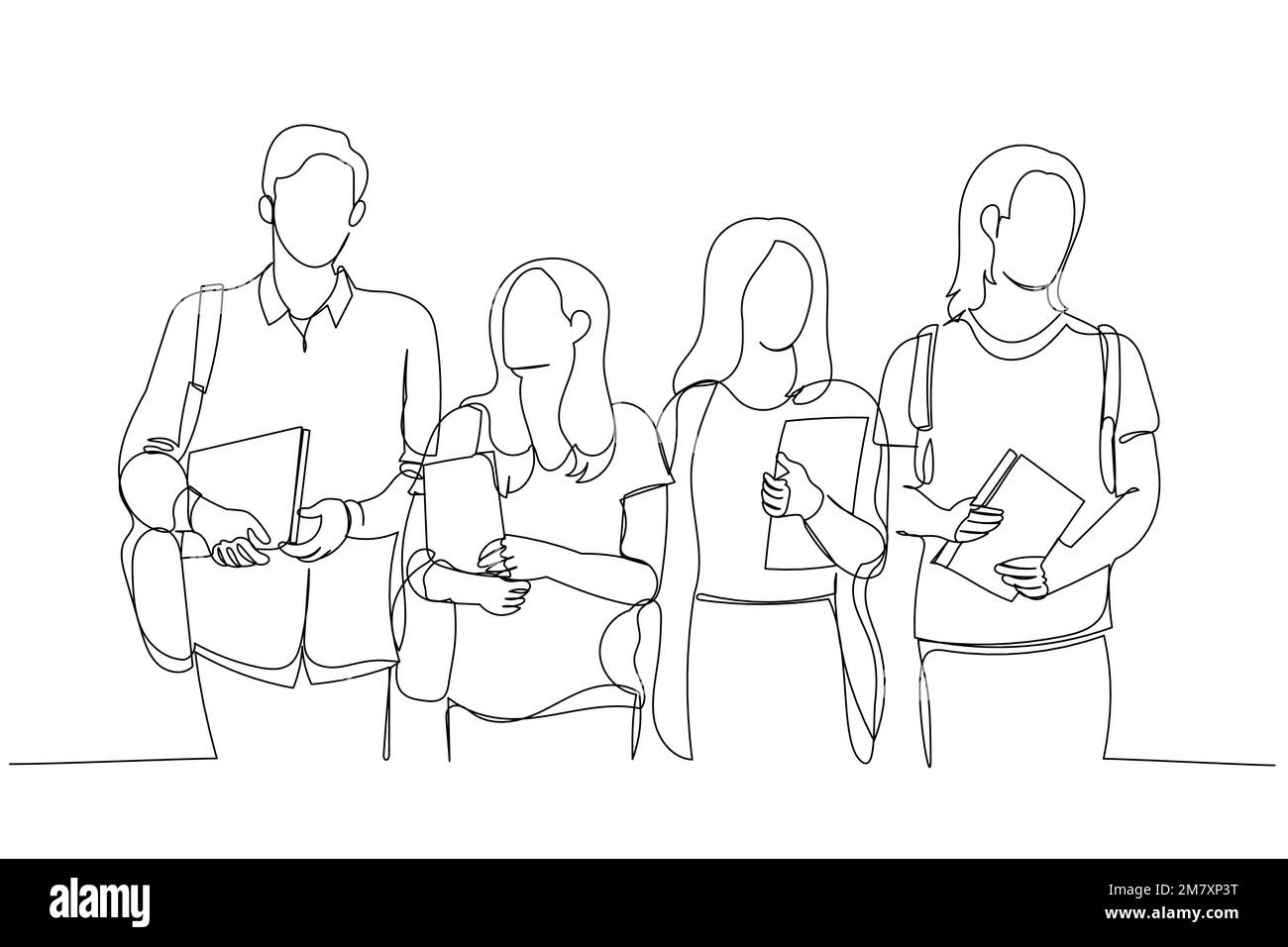 Cartoon of multiethnic group of happy young people walking outdoors ...