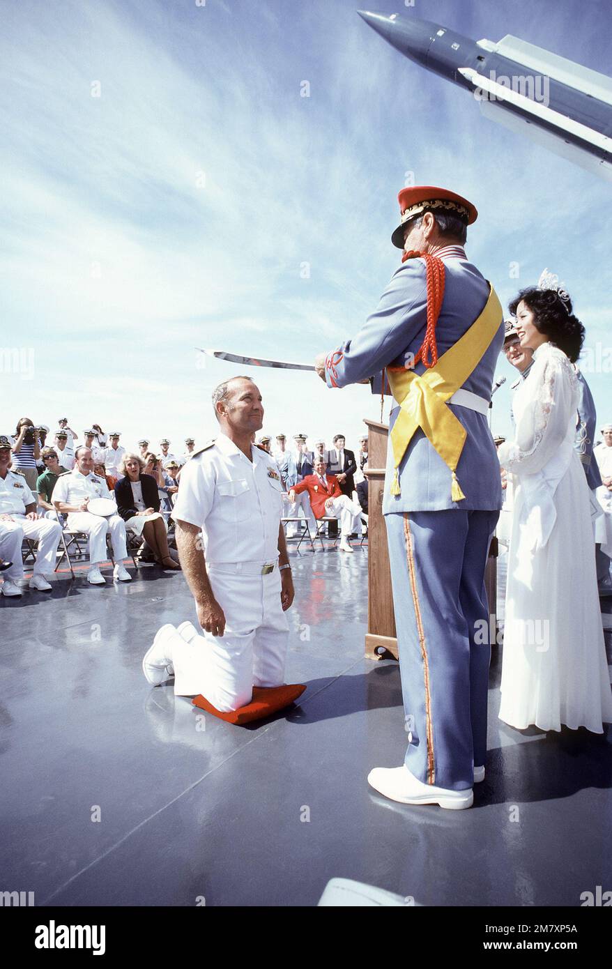 VADM William P. Lawrence, commander, 3rd Fleet, is knighted on board ...