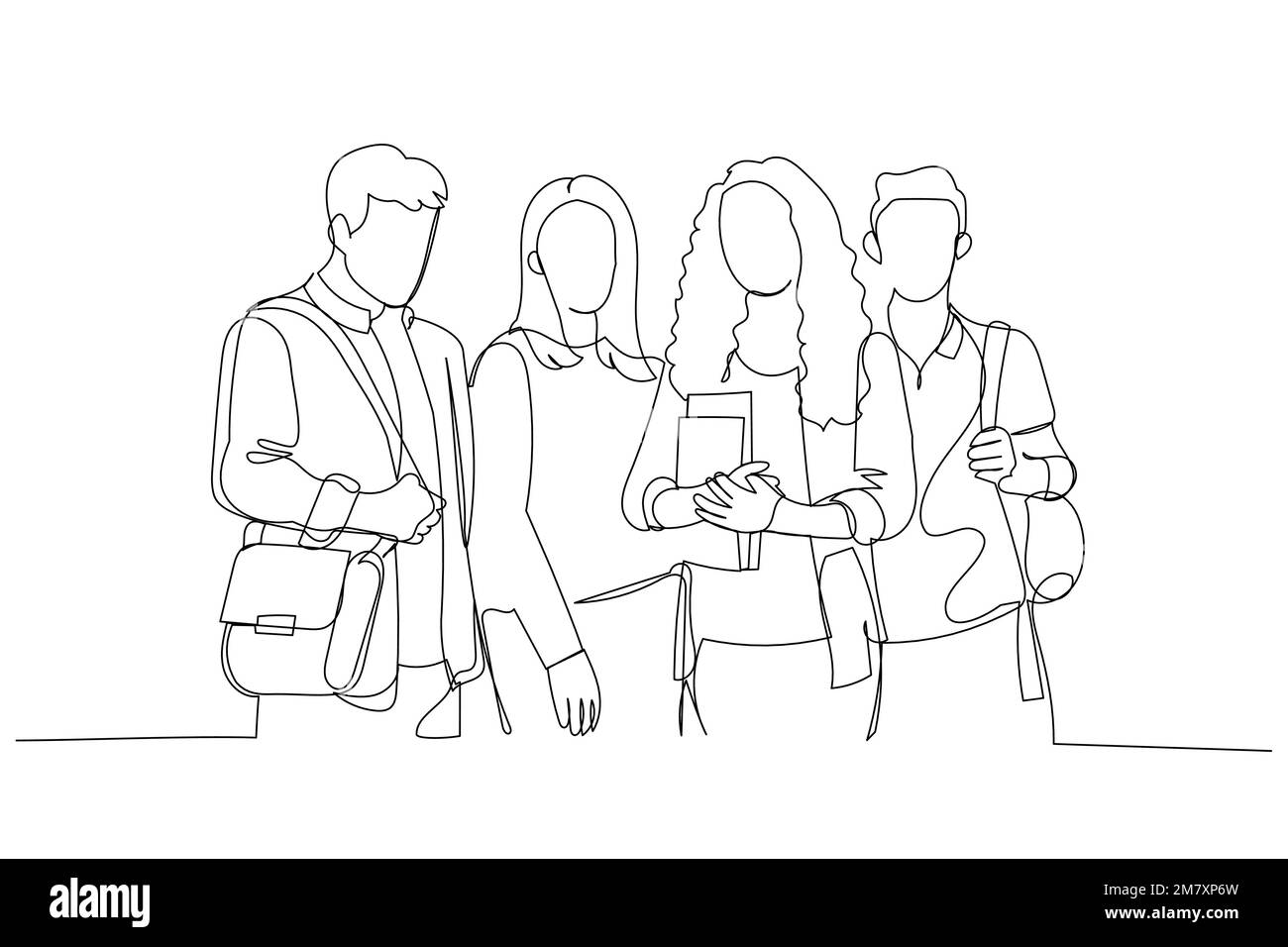 Drawing of college students standing, posing, and looking at camera ...