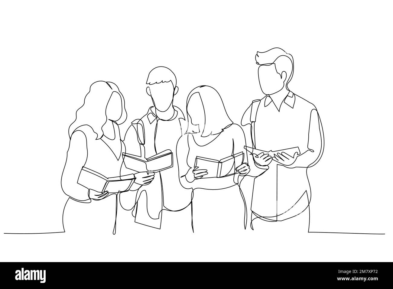 Illustration of students study in library, young people spend time ...