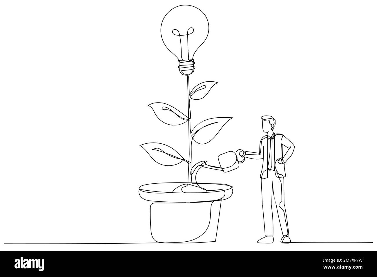 Illustration of businessman watering growing tree with lightbulb ...