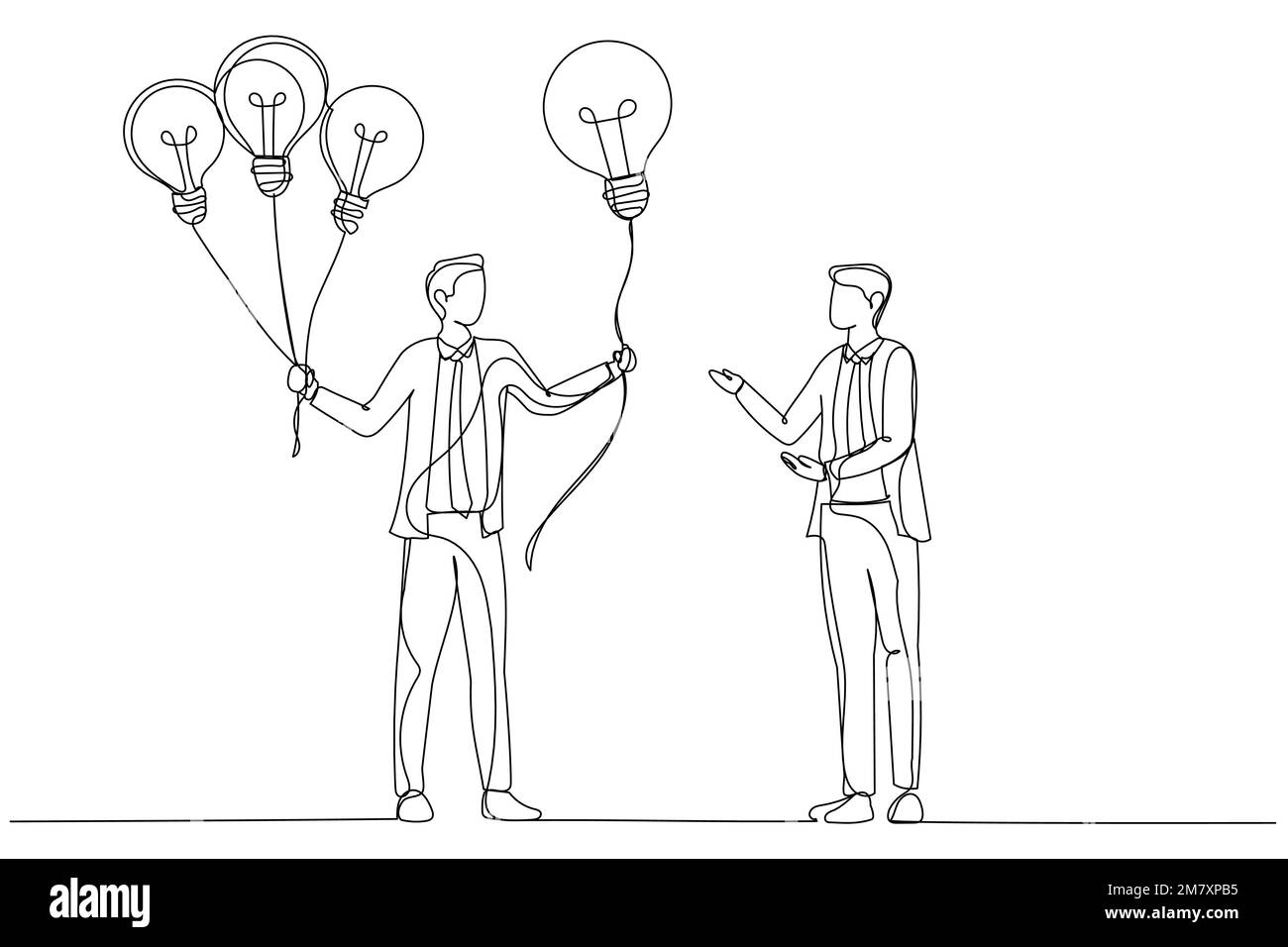 Cartoon of businessman giving lightbulb idea to young employee. Mentor ...