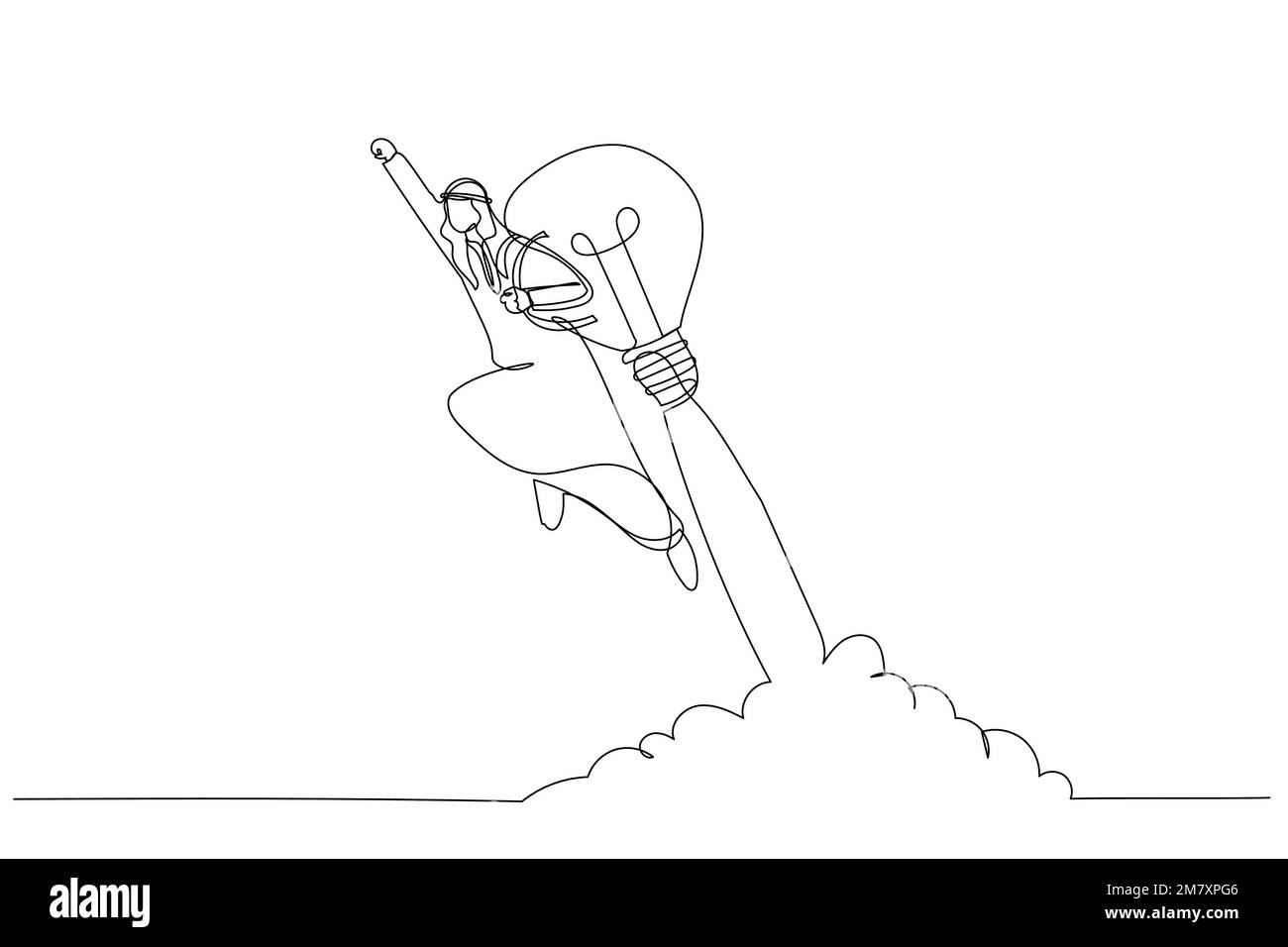Drawing of arab muslim businessman launch himself with lightbulb ...