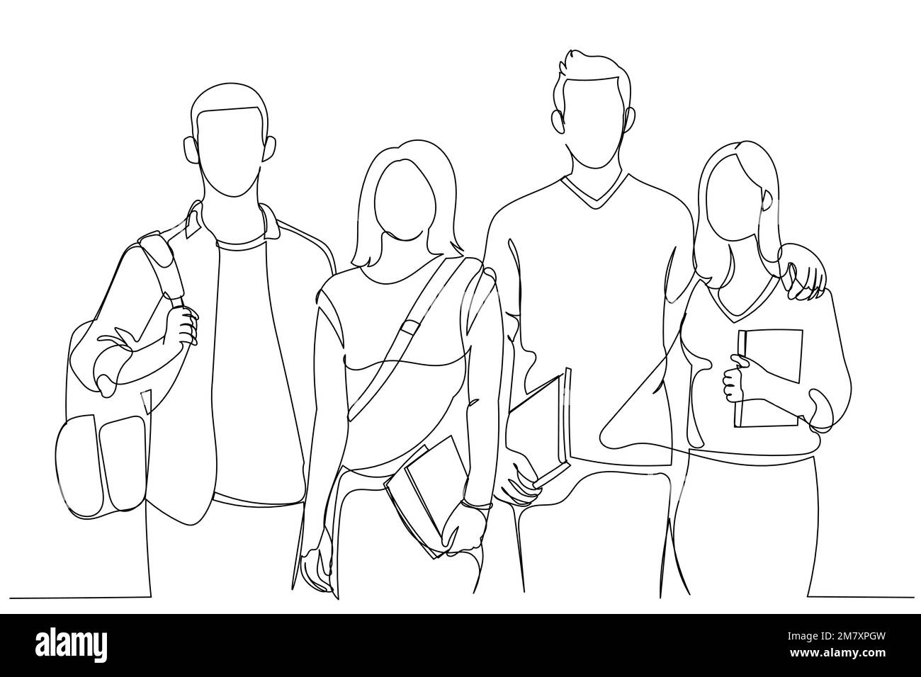 Illustration of cheerful college students walking out of campus ...