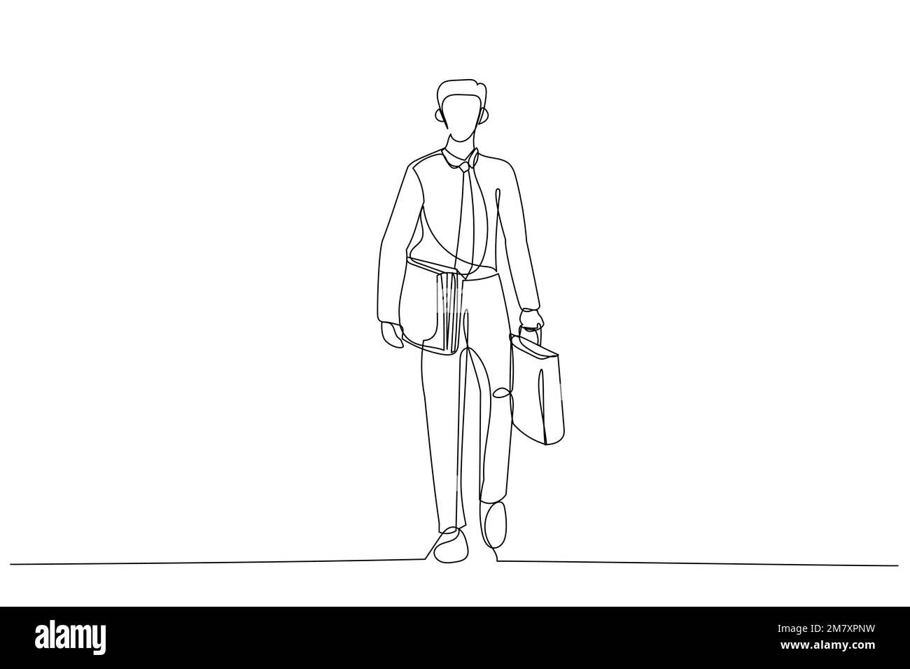 Drawing of businessman with briefcase ready to go work. Continuous line ...