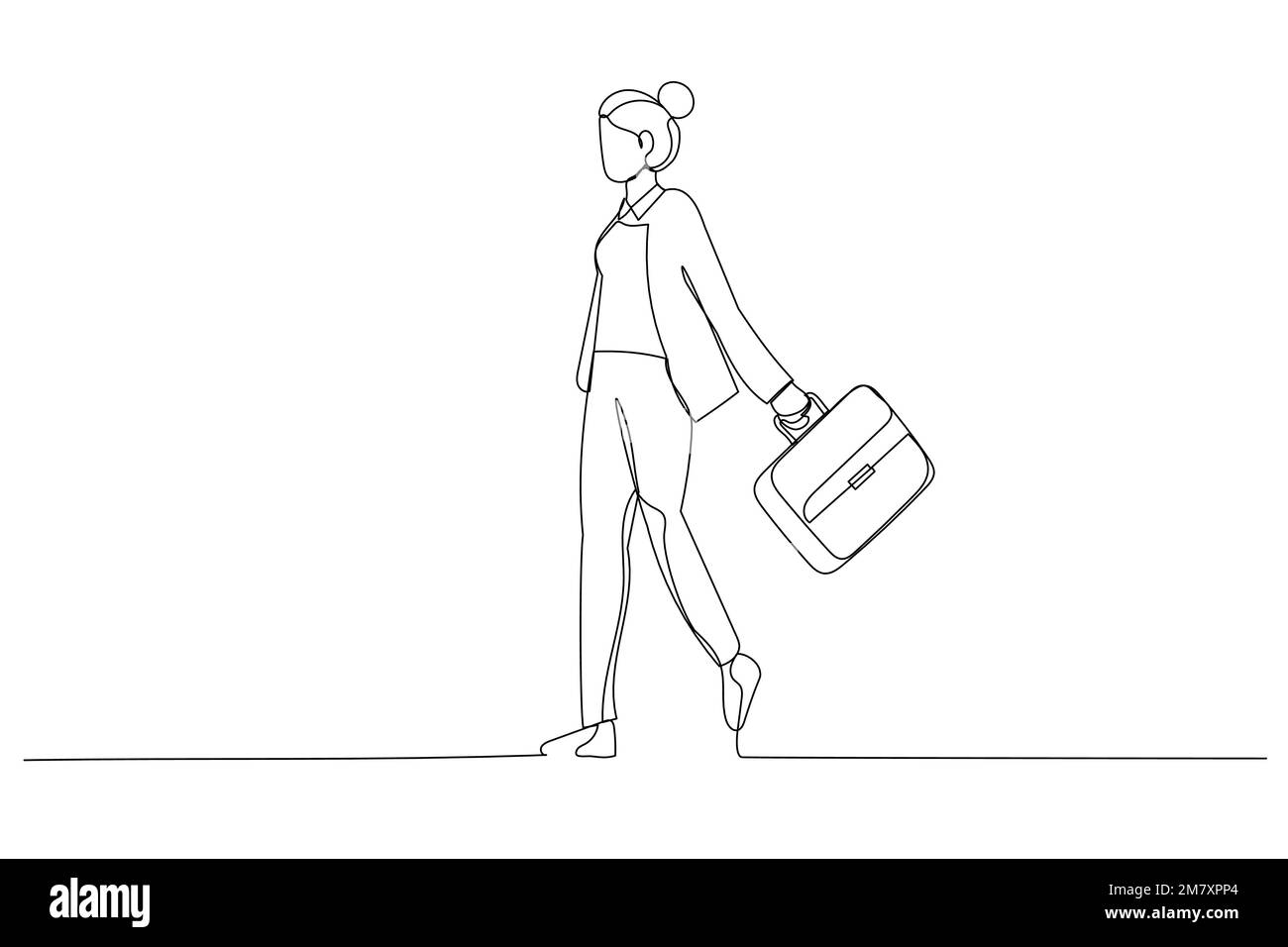 Drawing of young businesswoman crossing the street at the modern office ...