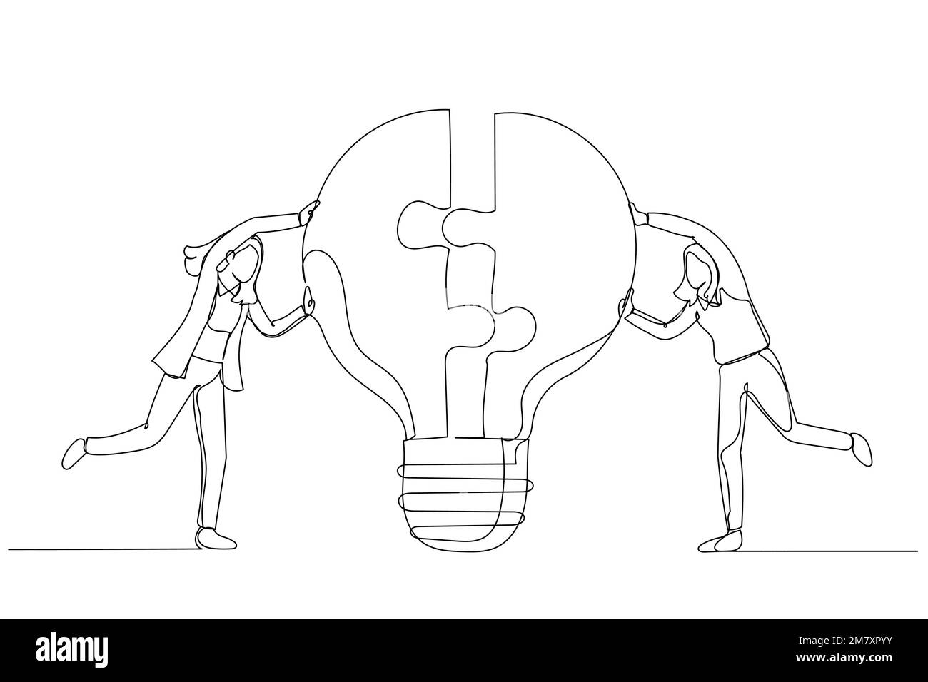 Illustration of businesswoman team members partner connect lightbulb ...