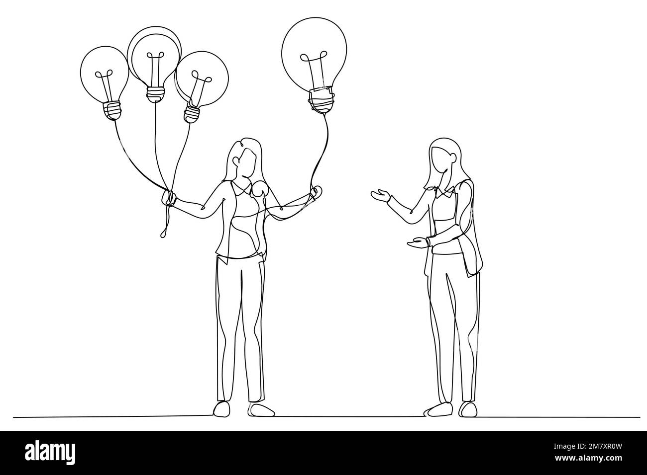 Cartoon of businesswoman giving lightbulb idea to young employee ...