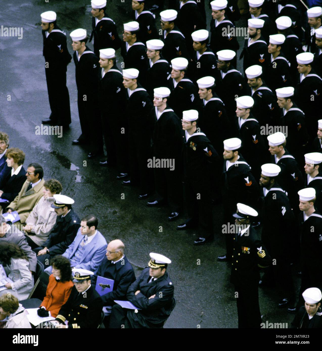 Crewmen from the guided missile frigate USS AUBREY FITCH (FFG-34) stand ...