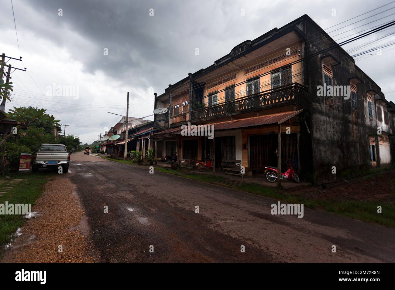 Champasak, Laos: Road to Wat Pho in the city of Champasak in Laos after ...