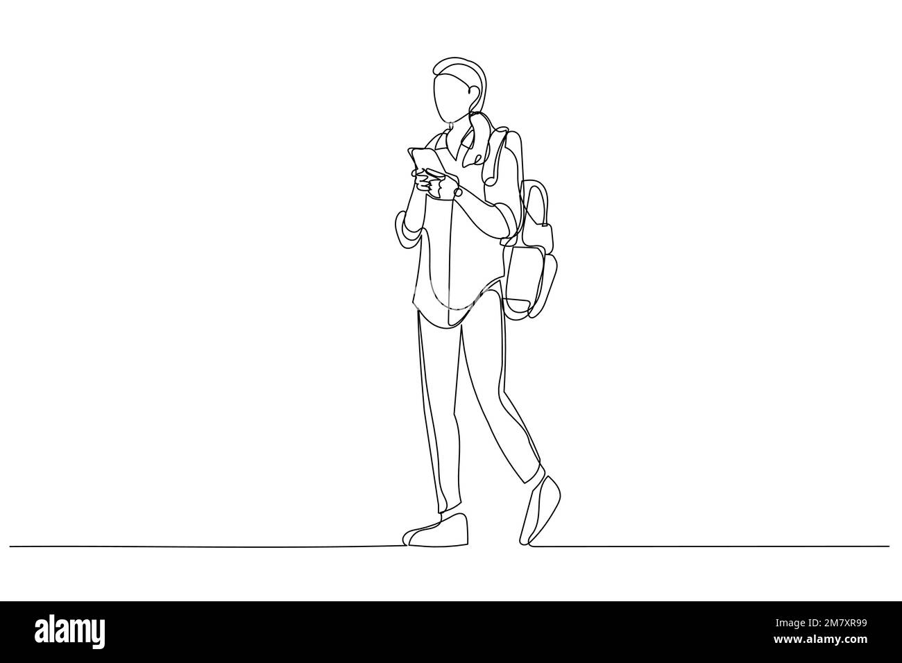 Illustration of young beautiful woman student carrying personal bag ...