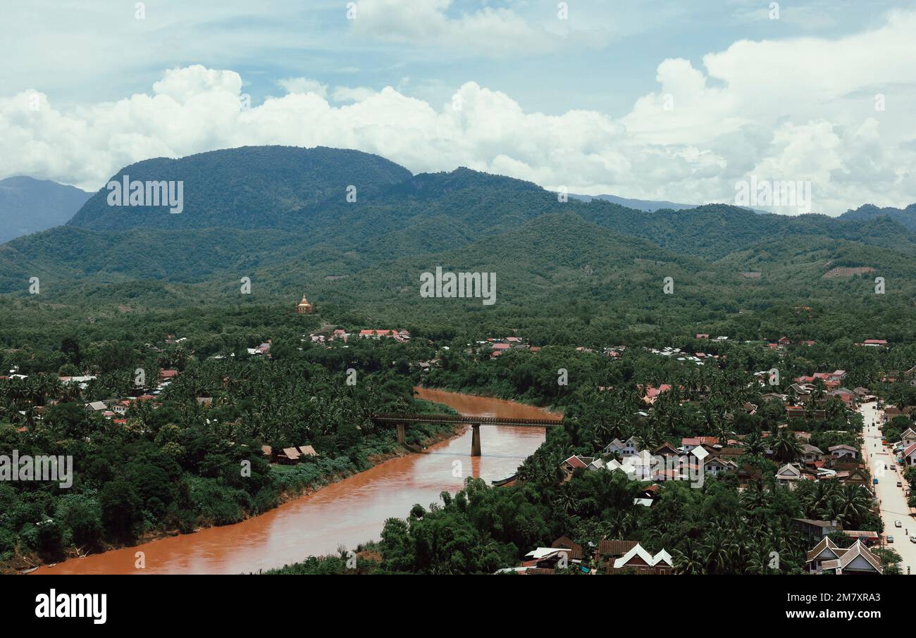Aerial views of Luang Prabang with the Mekong river. Laos Stock Photo ...