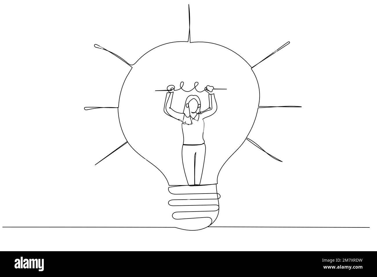 Cartoon of businesswoman go inside light bulb to fix or invent new idea ...