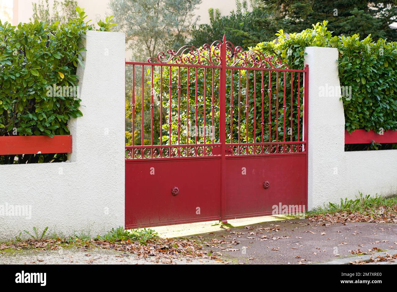 metallic old red steel suburb metal aluminum house gate vintage Stock ...