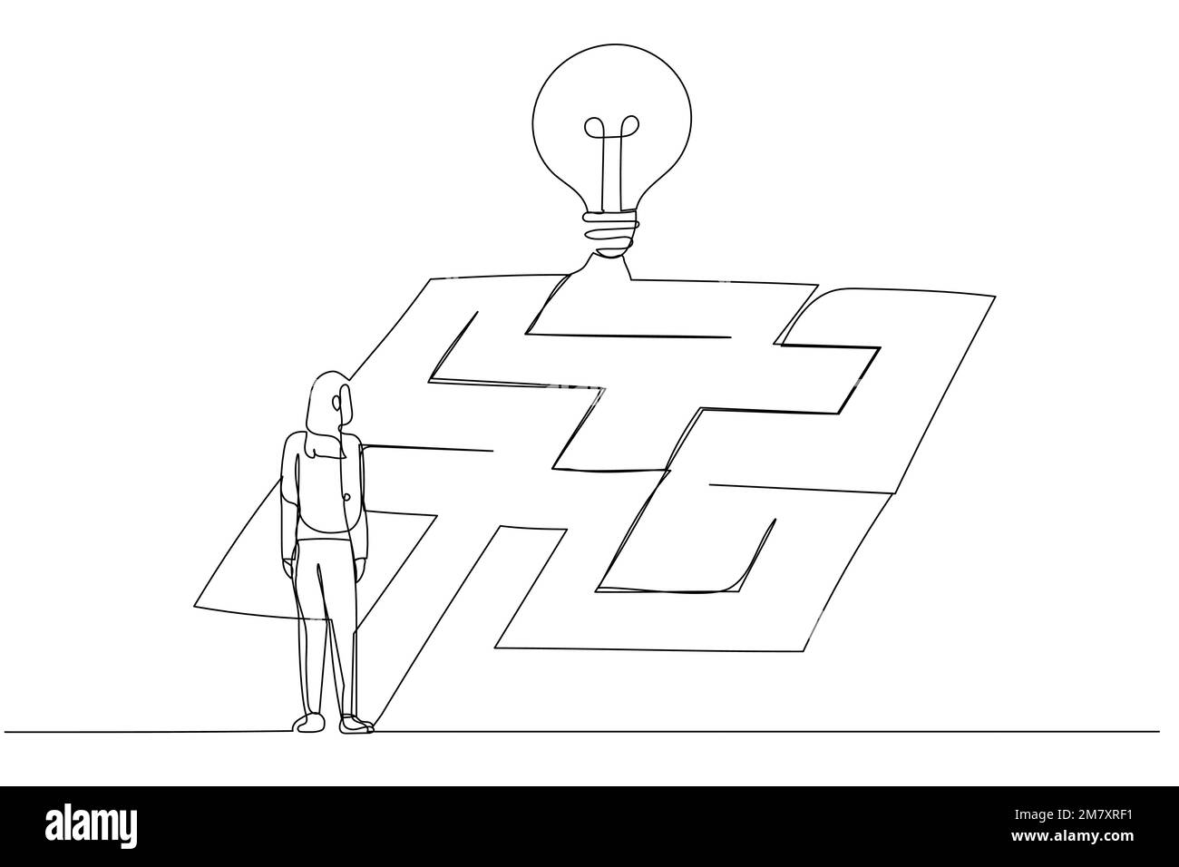 Drawing of businesswoman looking idea in the maze labyrinth concept of ...