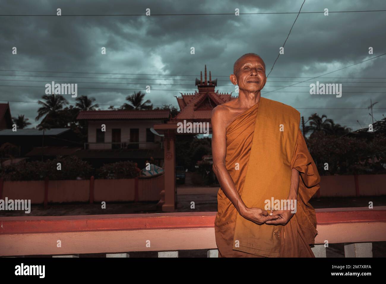 Champasak-Laos. July 29, 2009: Portrait of Buddhist monks in a rural ...