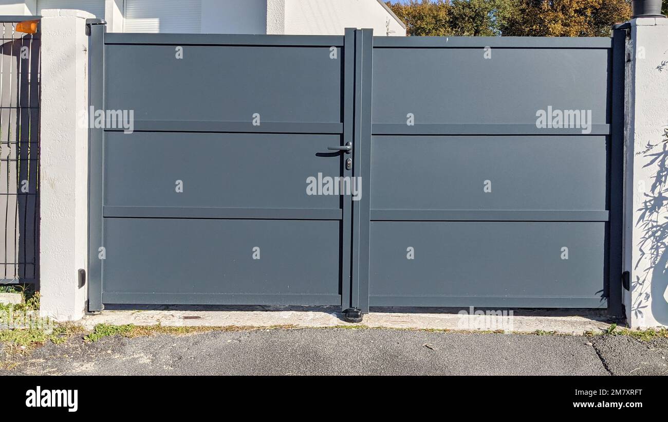 modern steel grey gate aluminum home portal of suburb house street ...
