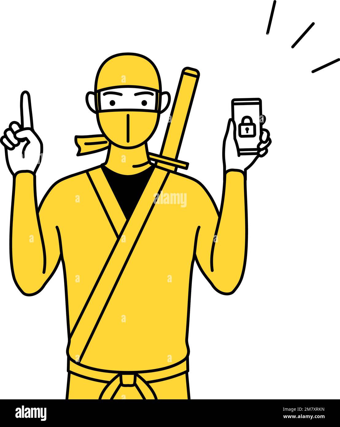 A man dressed up as a ninja taking security measures for his phone ...