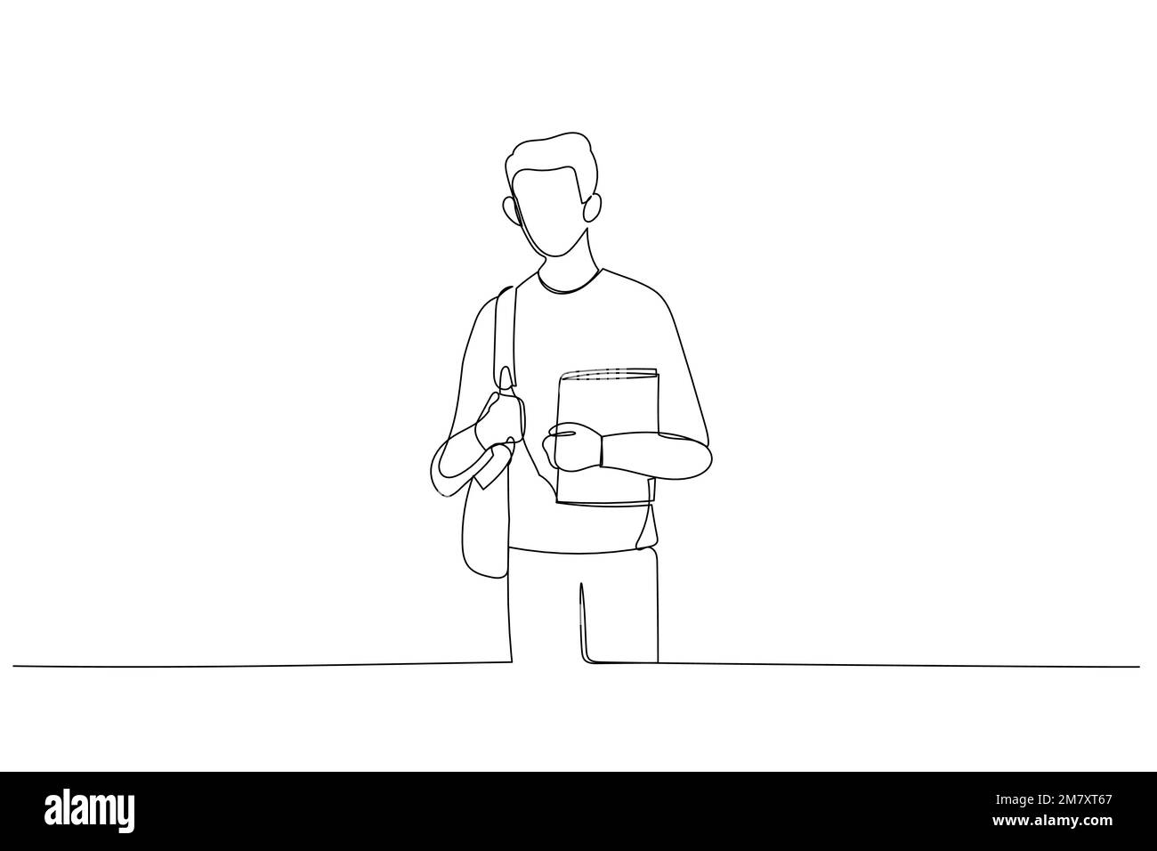 Cartoon of young student of carrying bagpack and holding books. One ...