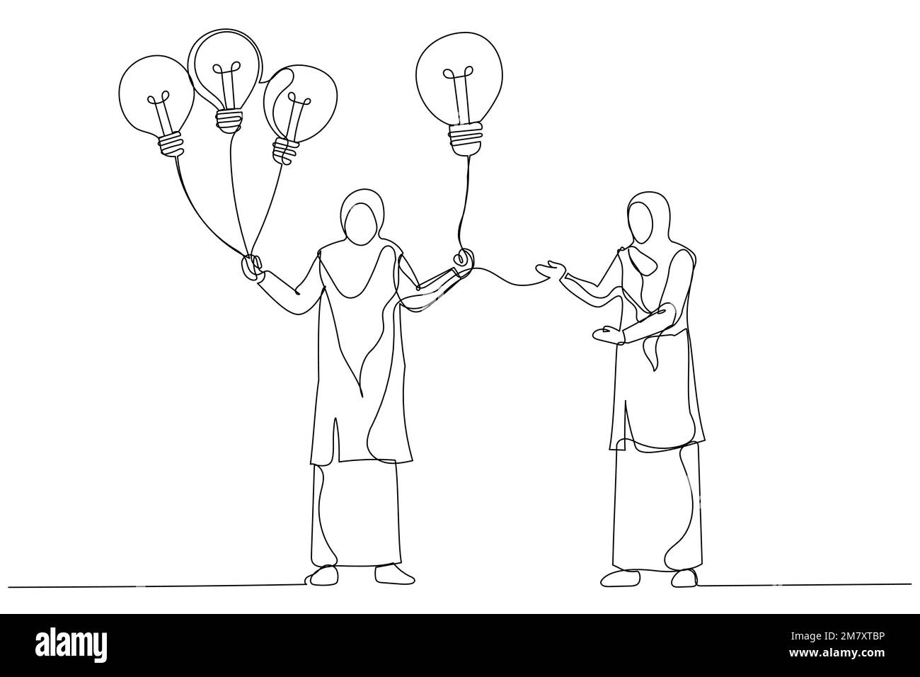 Drawing of muslim businesswoman giving lightbulb idea to young employee ...