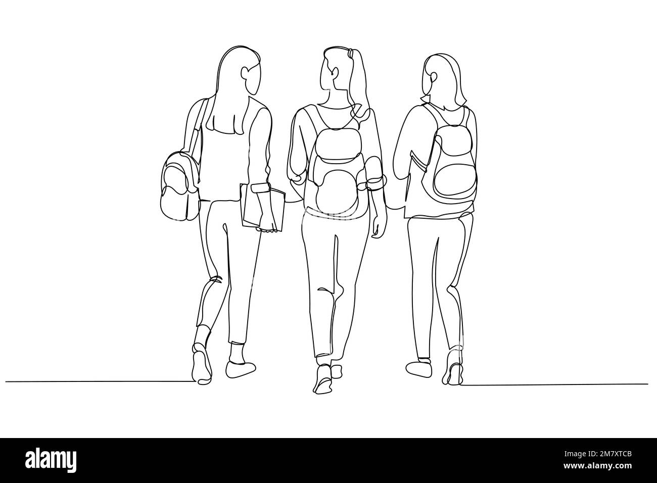 Cartoon of group of female friend walk in aisle going home. One ...