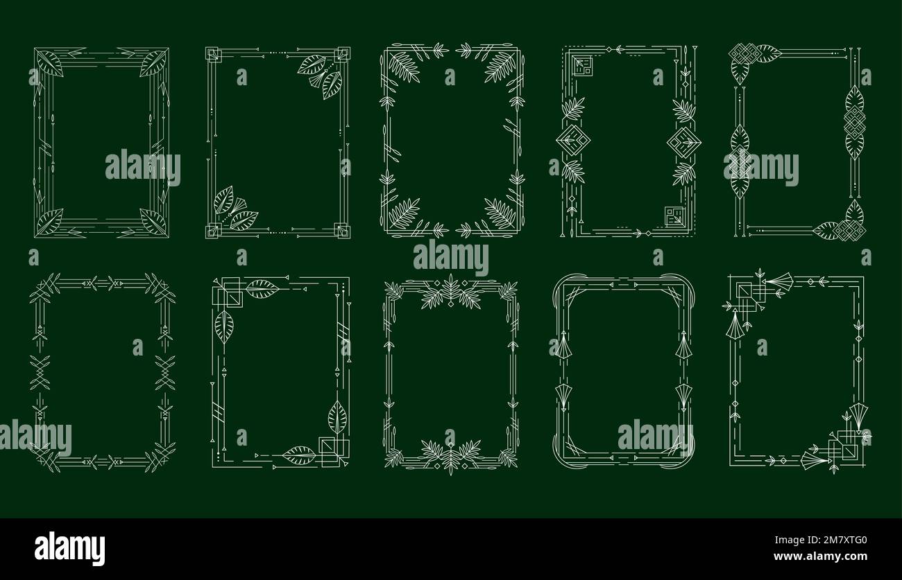 Tropical art deco frames. Vintage decorative border with nature ...