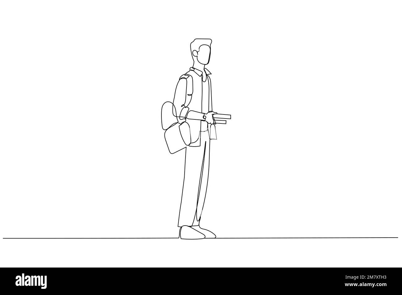 Cartoon of happy male student standing and posing. One line art style Stock Vector Image & Art ...