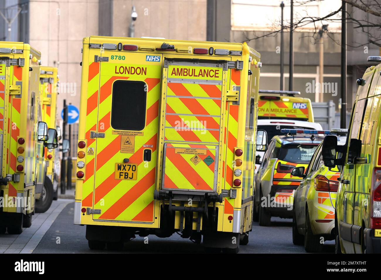 London, UK. 11th Jan, 2023. Ambulances outside the The Royal London ...