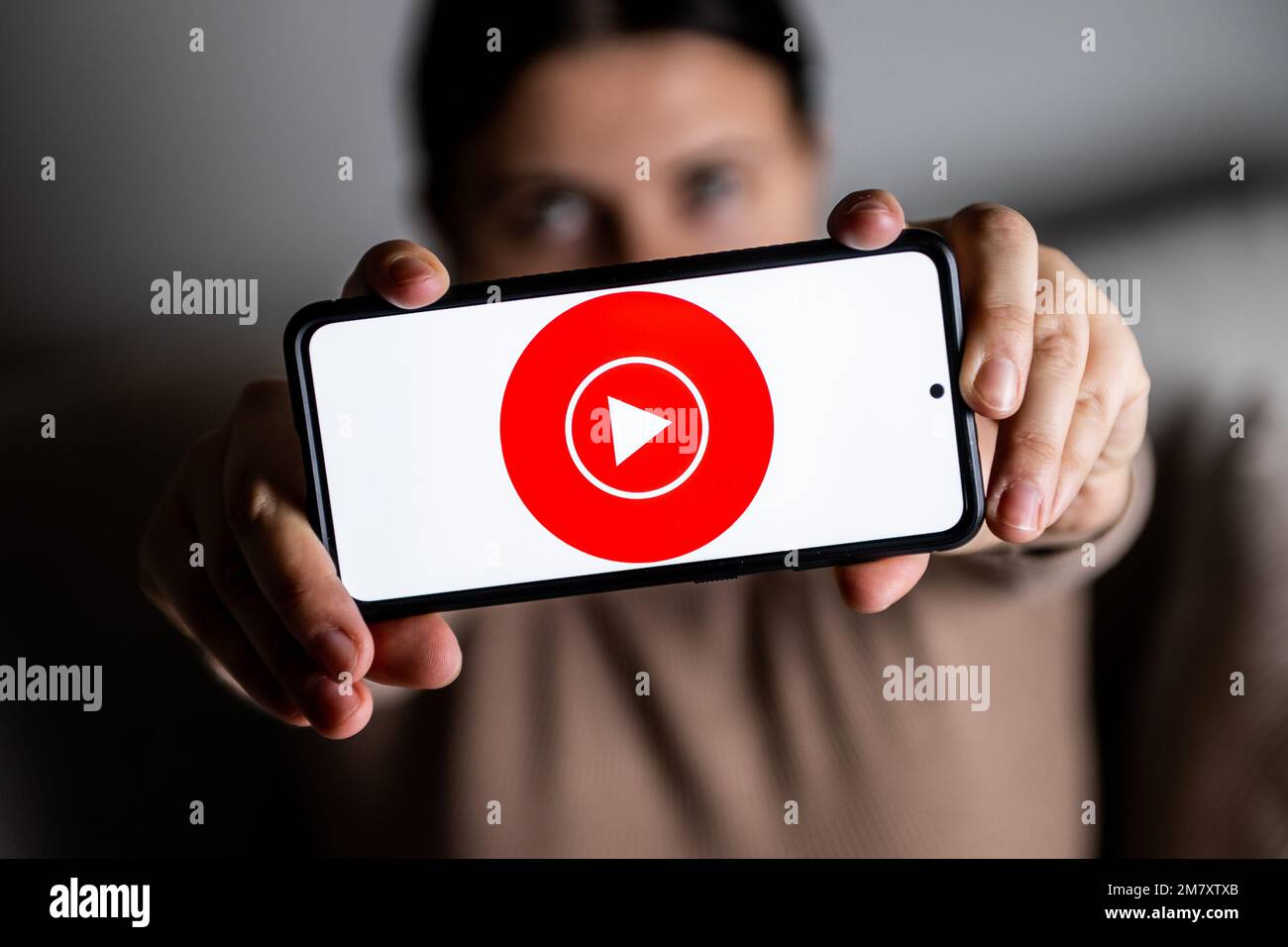 In this photo illustration, a YouTube Music logo seen displayed on a smartphone. (Photo by ...