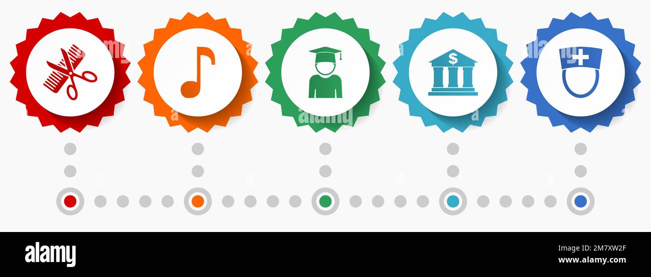Education vector icons, learning flat design web badges collection ...