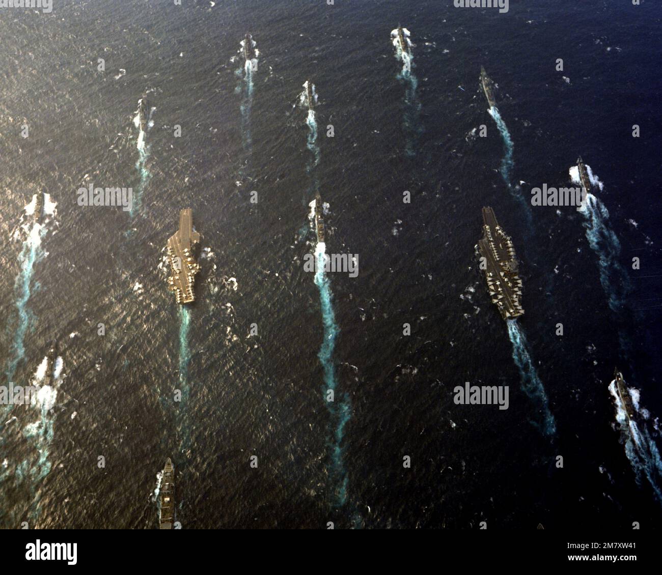 A vertical view of the nuclear-powered aircraft carrier USS ENTERPRISE ...
